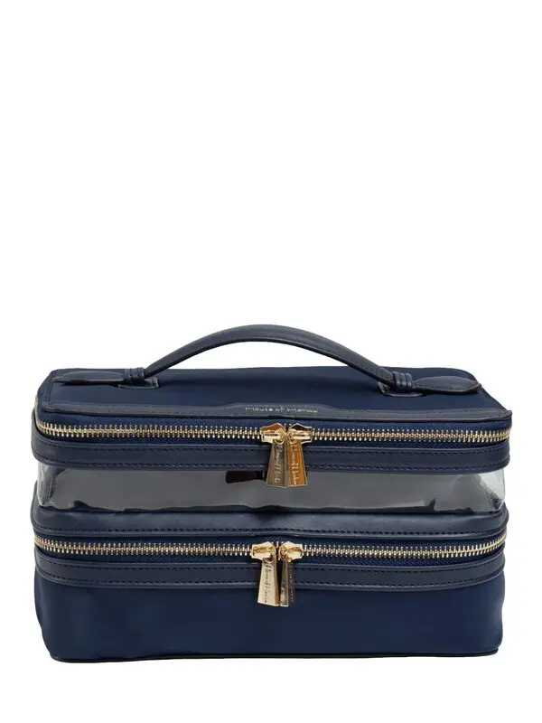 House Of Harlow 1960 Twill Nylon Double Compartment Toiletry Train Case - Navy