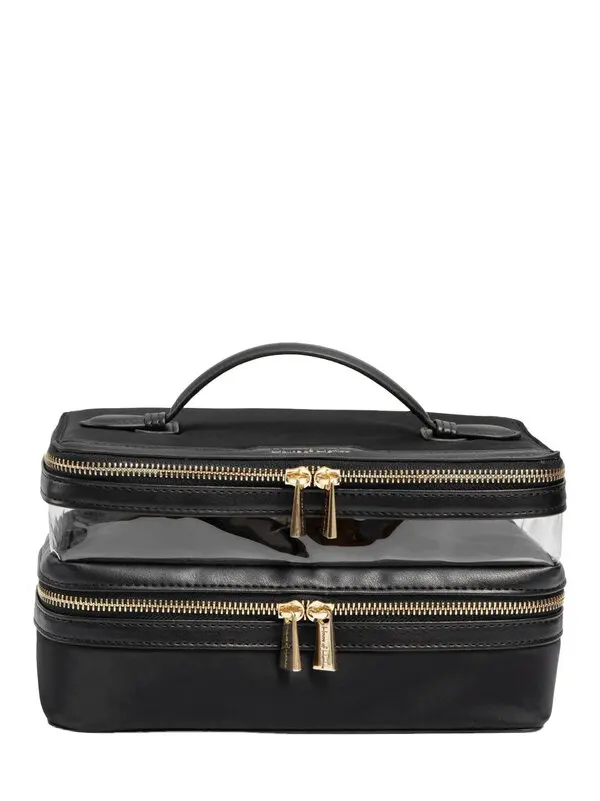 House Of Harlow 1960 Twill Nylon Double Compartment Toiletry Train Case - Black
