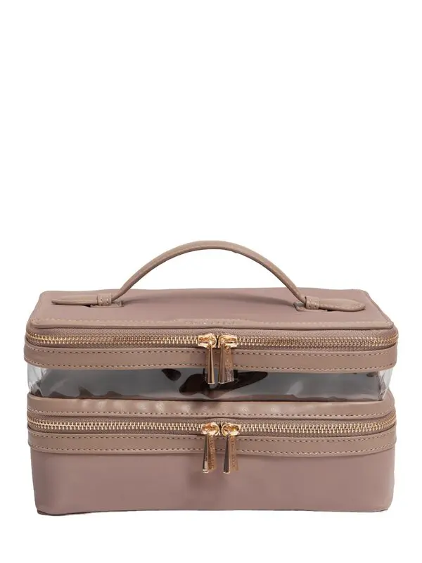 House Of Harlow 1960 Twill Nylon Double Compartment Toiletry Train Case - Taupe