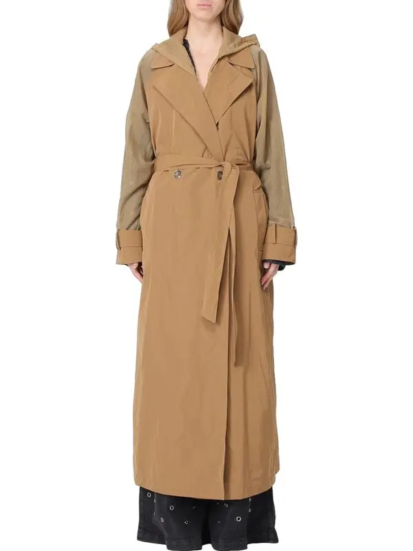 Pinko Double-breasted Trench Coat In Technical Fabric - Brown