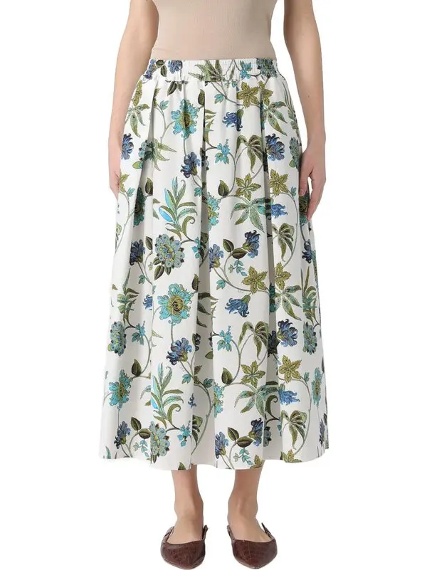 FAY Floral Print Midi Skirt - White