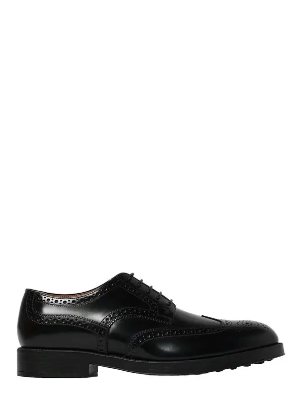 TOD'S Smooth Leather Wingtip Brogue Derby Shoes - Black