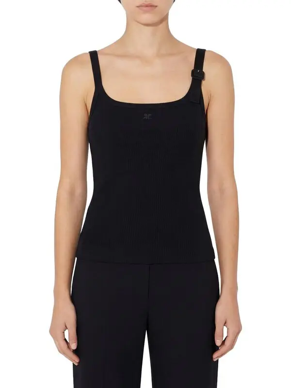 COURREGES Ribbed Tank Top With Buckle Detail - Black