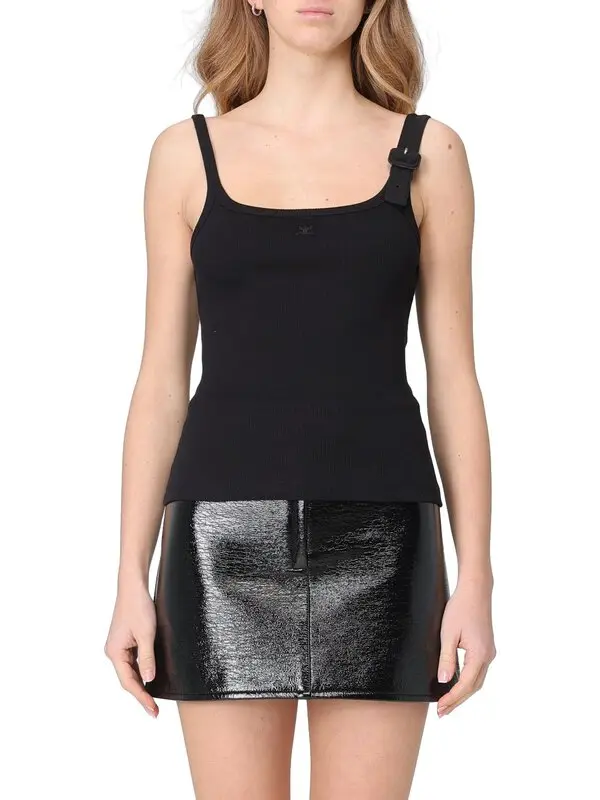 COURREGES Ribbed Tank Top - Black