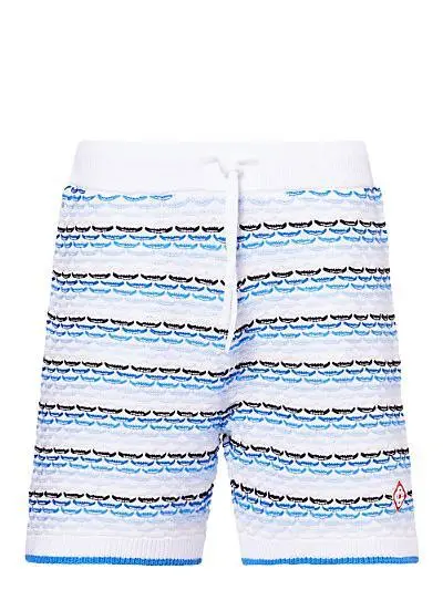 Casablanca Tuck Stitch High-rise Cotton-knit Shorts - Blue