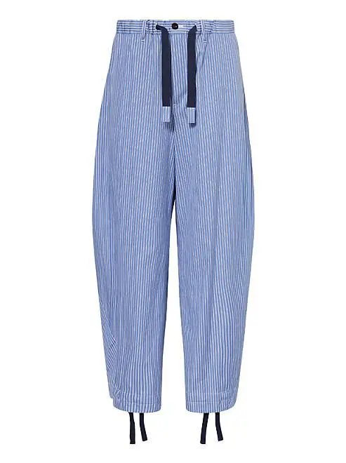 Sacai Pinstripe Drawstring Cotton Poplin Trousers - Blue Stripe