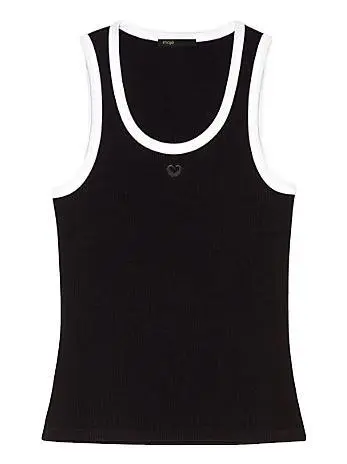 Maje Logo-embroidered Ribbed Tank Top - Black / White