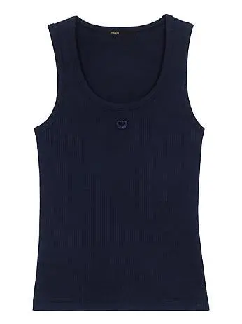 Maje Logo-embroidered Ribbed Tank Top - Navy