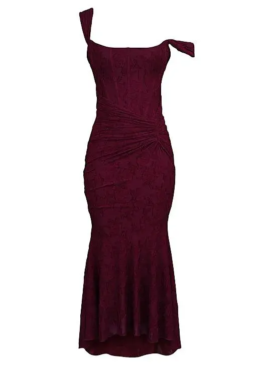House Of Cb Cesca Floral-lace Corset Maxi Dress - Wine