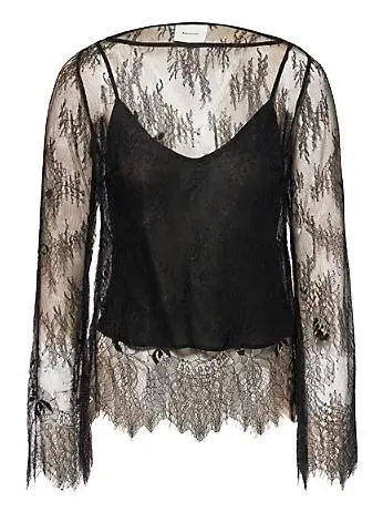 REFORMATION Marlow Sheer Lace Top - Black Lace