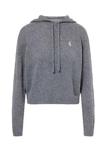 SPORTY & RICH Emblem-embroidered Cashmere-blend Hoody - Cool Gray