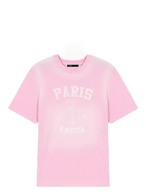 Maje Cotton T-shirt With Text Print - Pink