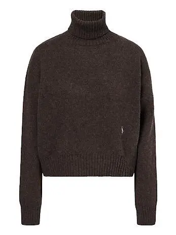 SPORTY & RICH Logo-embroidered Wool Turtleneck Jumper - Chocolate