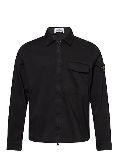 Stone Island Zip-up Long-sleeves Stretch-cotton Overshirt - Black