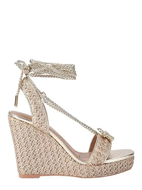 Carvela Marina High Wedge Raffia Sandals - Gold