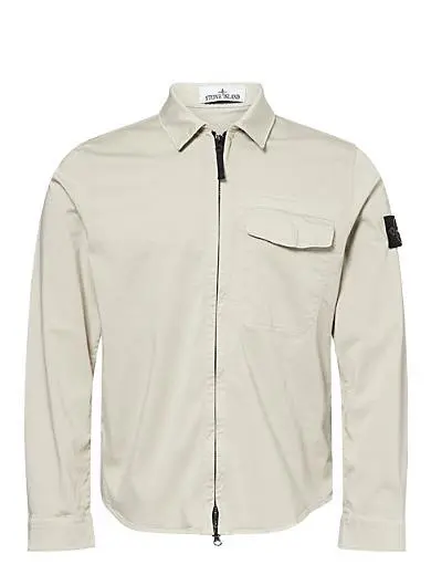 Stone Island Zip-up Long-sleeves Stretch-cotton Overshirt - Pearl Grey