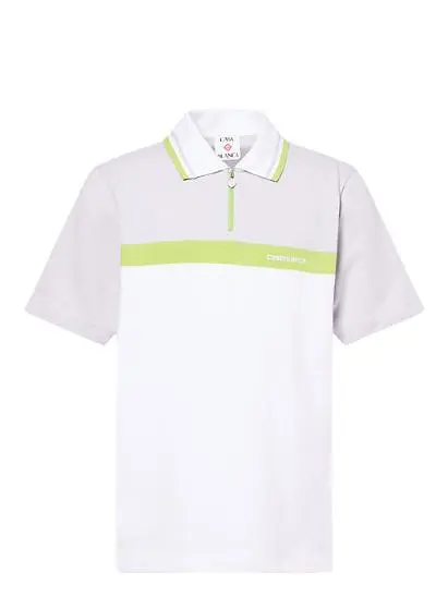Casablanca Quarter Zip Short-sleeves Cotton-piqué Polo Shirt - White