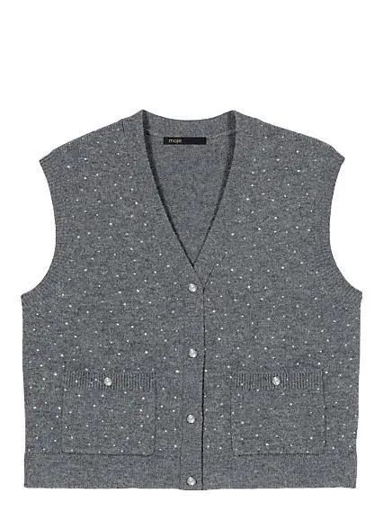 Maje Rhinestone-embellished Knitted Wool Vest Top - Grey