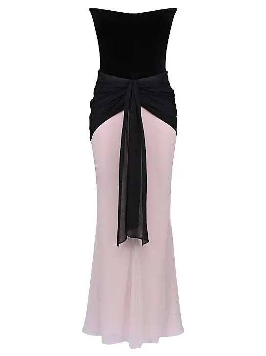 House Of Cb Velvet And Chiffon Maxi Dress - Black