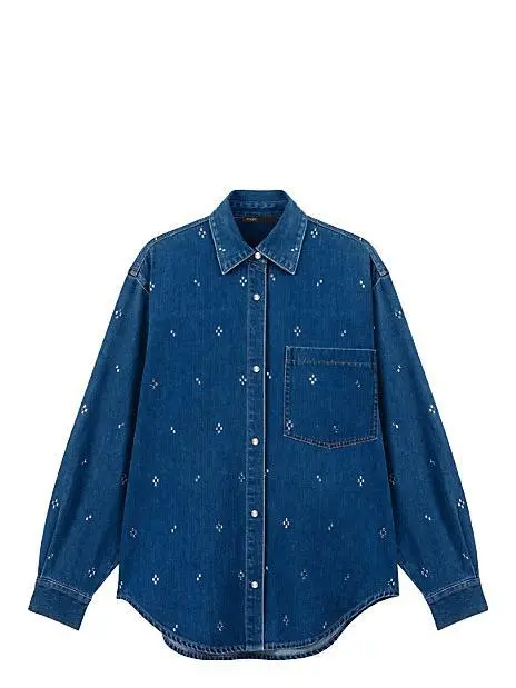 Maje Rhinestone-embellished Denim Shirt - Blue