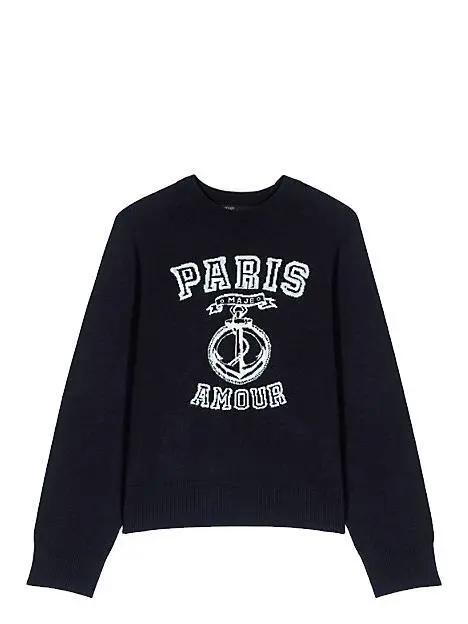 Maje Paris Amour Embroidered Jumper - Navy