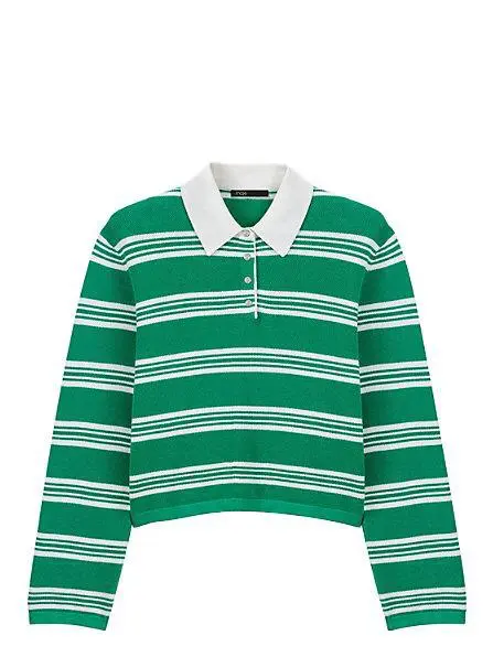 Maje Striped Cotton-blend Polo Jumper - Green