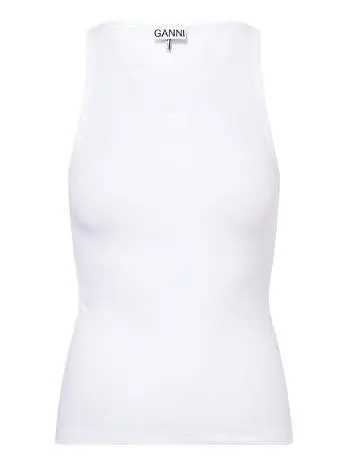 GANNI Logo-embroidered Cotton Tank Top - Bright White