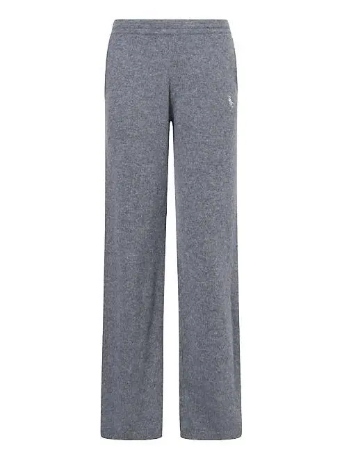 SPORTY & RICH Emblem-embroidered Straight-leg Cashmere Trousers - Cool Gray