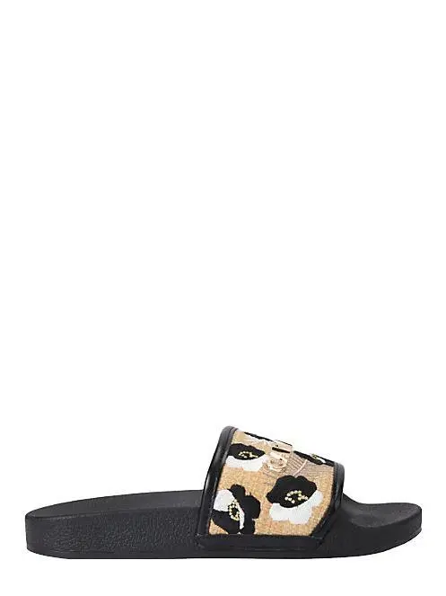 Carvela Giorgia Flower Raffia Sliders - Blk/beige