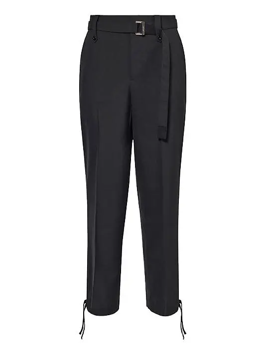 Sacai Belted High-waisted Wool-blend Trousers - Black