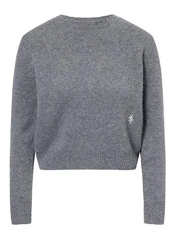 SPORTY & RICH Emblem-embroidered Cashmere-blend Jumper - Cool Gray