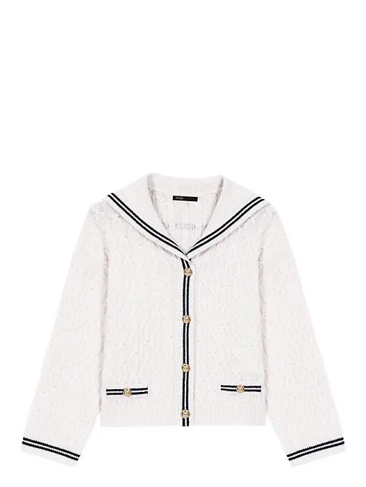 Maje Boat Neck Cable-knit Wool Cardigan - Ecru