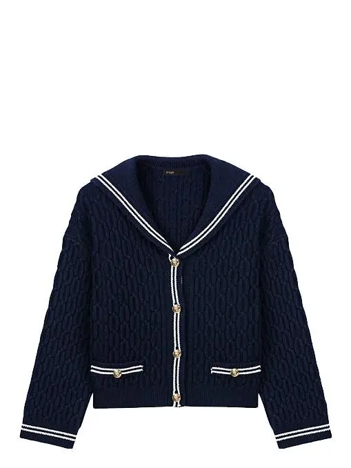 Maje Boat Neck Cable-knit Wool Cardigan - Navy