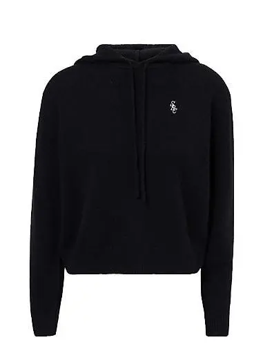 SPORTY & RICH Emblem-embroidered Cashmere-blend Hoody - Black