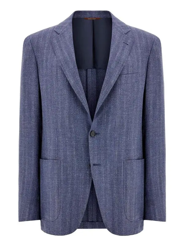 Canali Modern Fit Kei Jacket In Wool, Silk, And Linen Blend - Blue