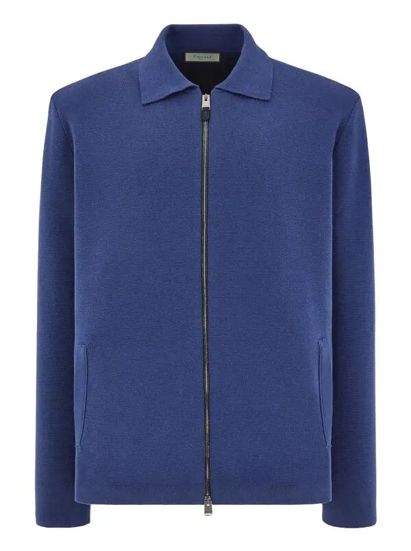 Canali Full-zippered Denim Jacket In A Cotton And Modal Blend With Shirt-style Collar - Blue