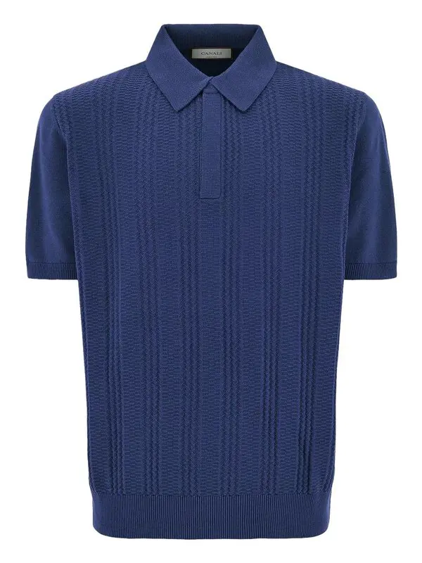 Canali Short-sleeved Denim Polo Shirt In A Cotton And Modal Blend With Micro Structure - Blue