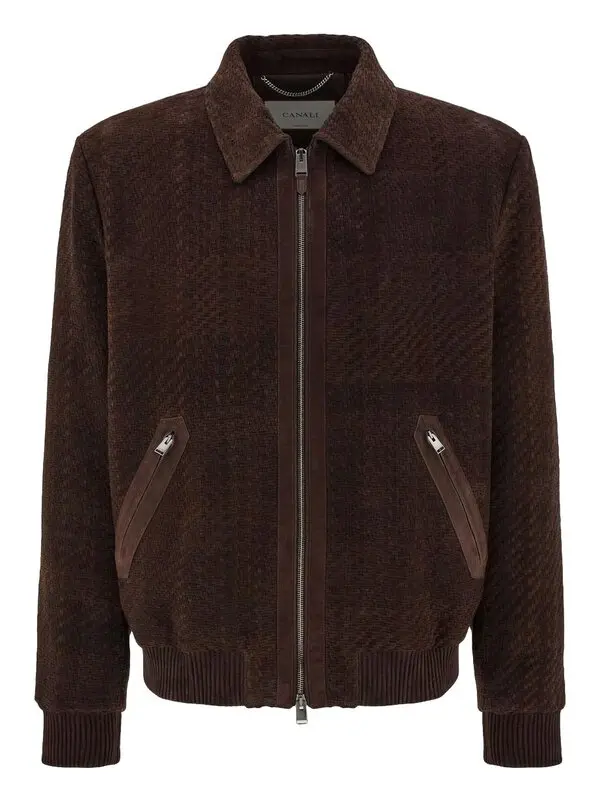 Canali Woven Suede Blouson Jacket - Brown