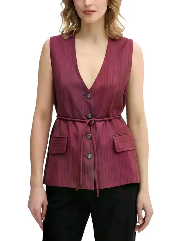 Sisley Pinstripe Buttoned Gilet - Red