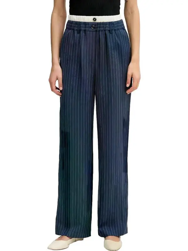 Sisley Pinstripe Wide Leg Trousers - Blue