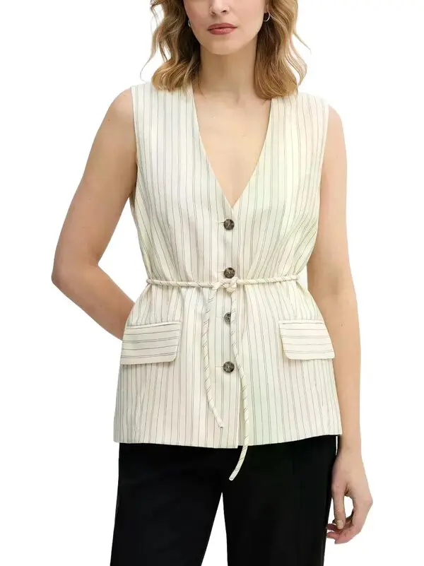 Sisley Striped Buttoned Sleeveless Gilet - Neutrals