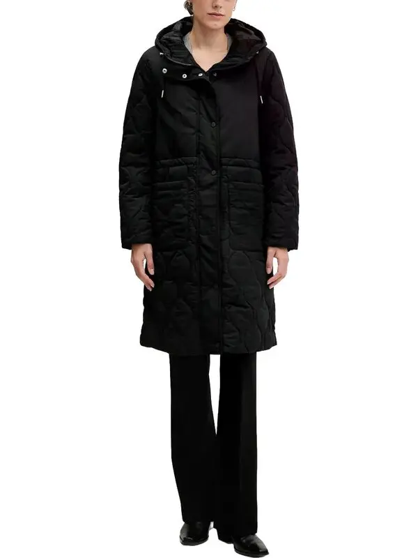 Sisley Hooded Quilted Coat - Black