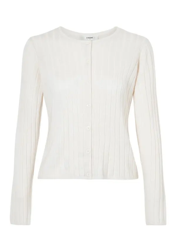 FRAME Ribbed Cashmere And Silk-blend Cardigan - Cream