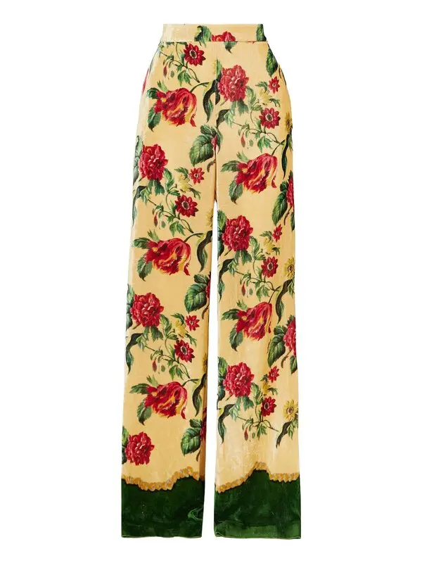 Valentino Garavani Floral Velvet-jacquard Straight-leg Pants - Multi