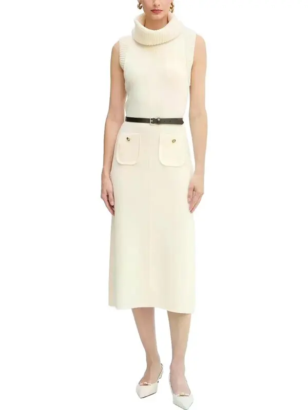 Luisa Spagnoli Roll-neck Midi Dress With Pockets - Neutrals
