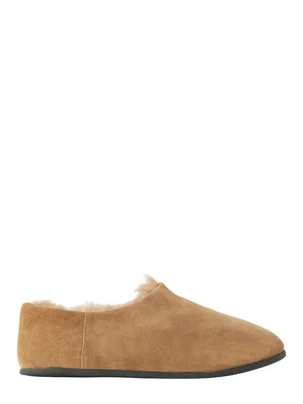 CHRISTEN Shearling-lined Suede Slippers - Beige
