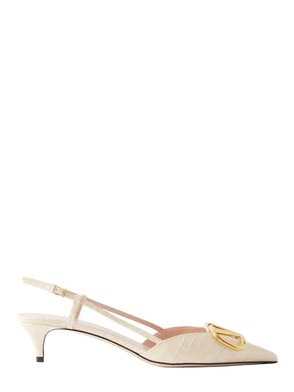 Valentino Garavani Vlogo Croc-effect Leather Slingback Pumps - Cream