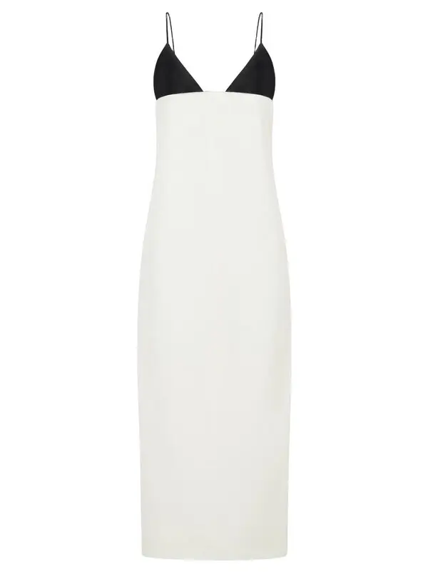 Brandon Maxwell Leather-trimmed Wool And Silk-blend Maxi Dress - White
