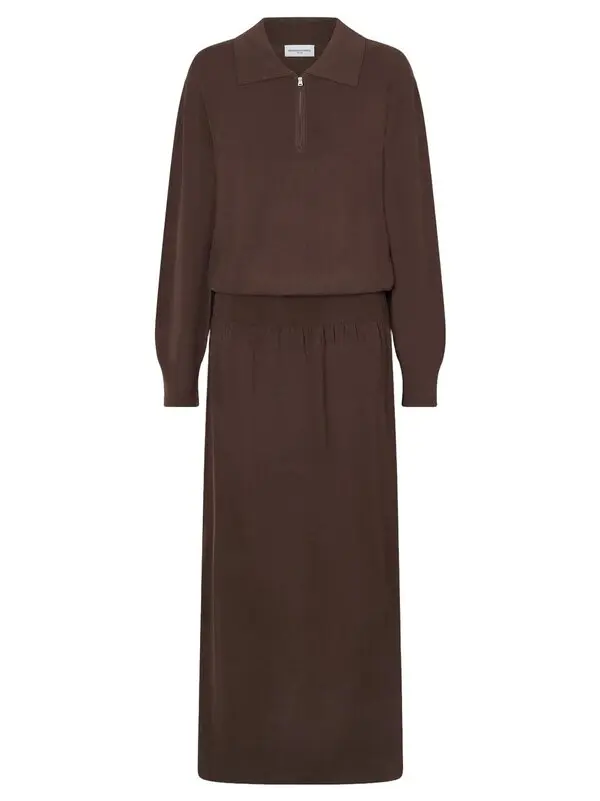 Brandon Maxwell Sabine Knitted Polo Maxi Dress - Brown