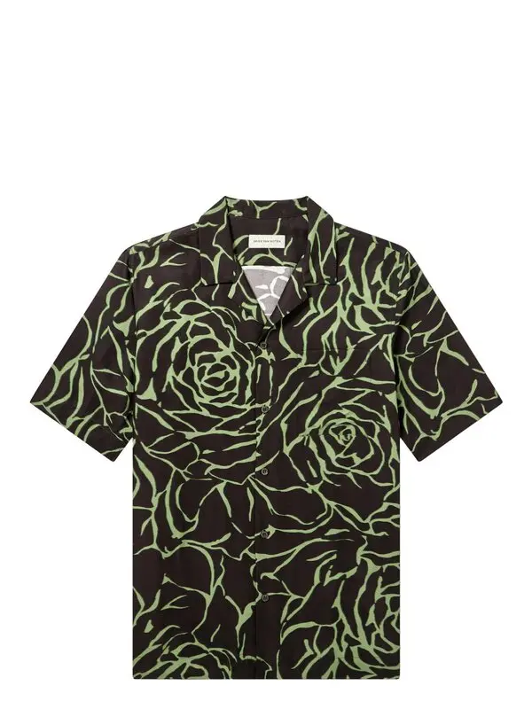 Dries Van Noten Camp-collar Printed Twill Shirt - Green